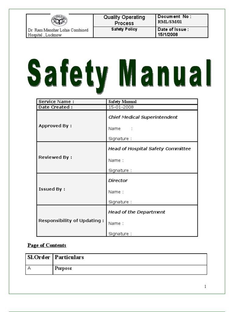 RML Hospital Safety Management Plan | PDF | Safety | Infection