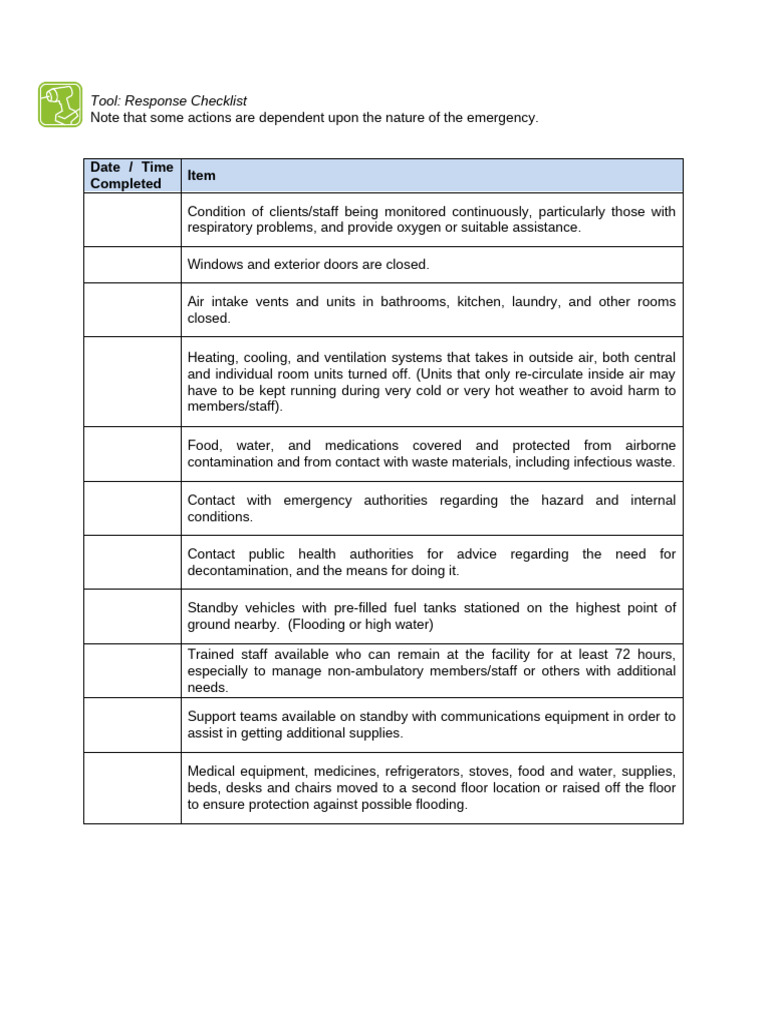 Emergency Response Checklist Guide | PDF