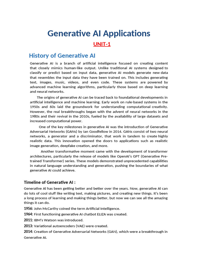 History and Applications of Generative AI | PDF | Deep Learning ...