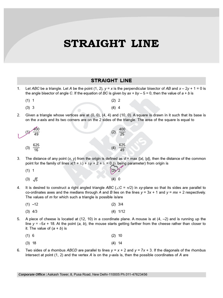 Straight Line - Question | PDF | Triangle | Line (Geometry)
