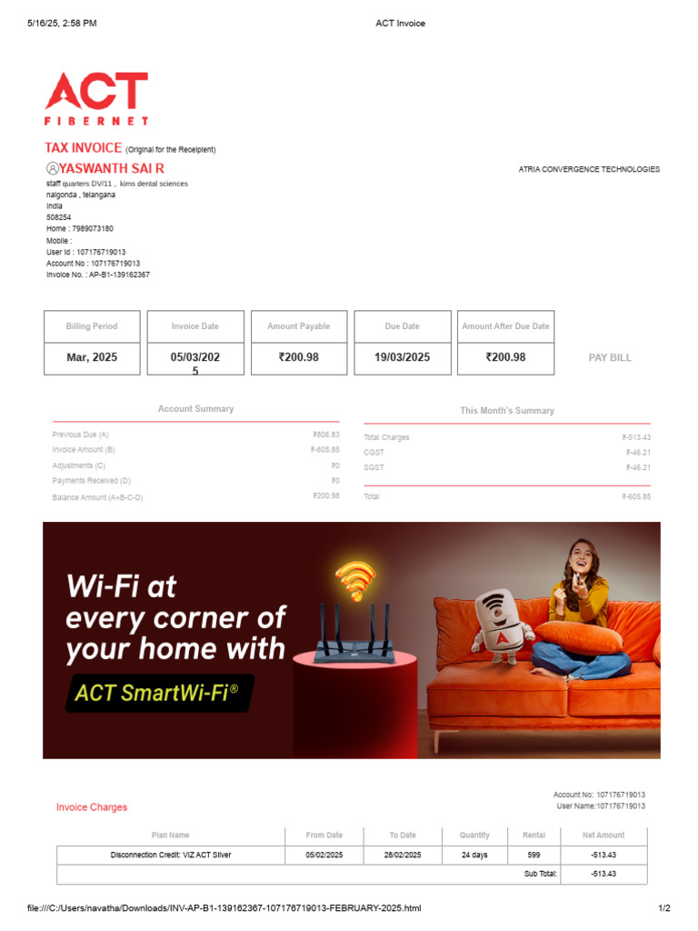ACT Invoice | PDF | Taxes | Invoice