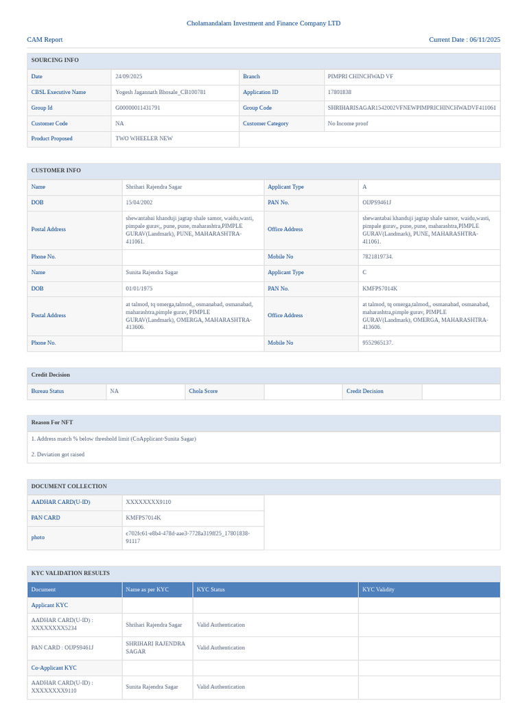Two Wheeler Loan Application Report | PDF | Credit | Finance & Money ...