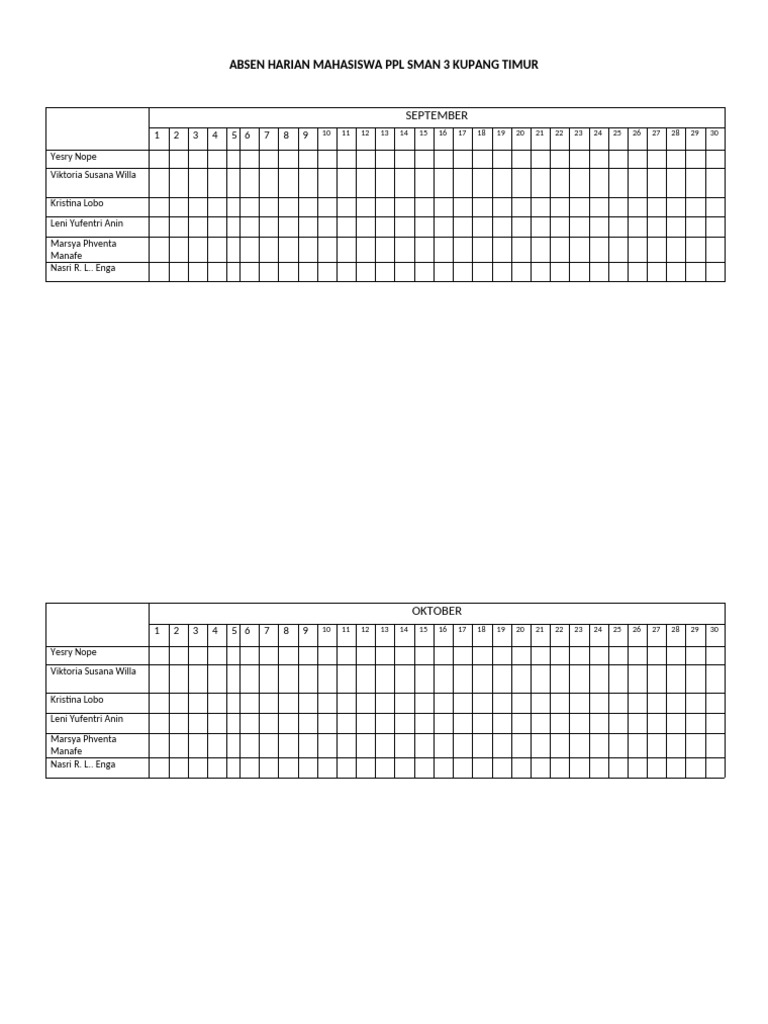 Absen Harian Ppl Prodi Manajemen Pendidikan Kristen (1) | PDF