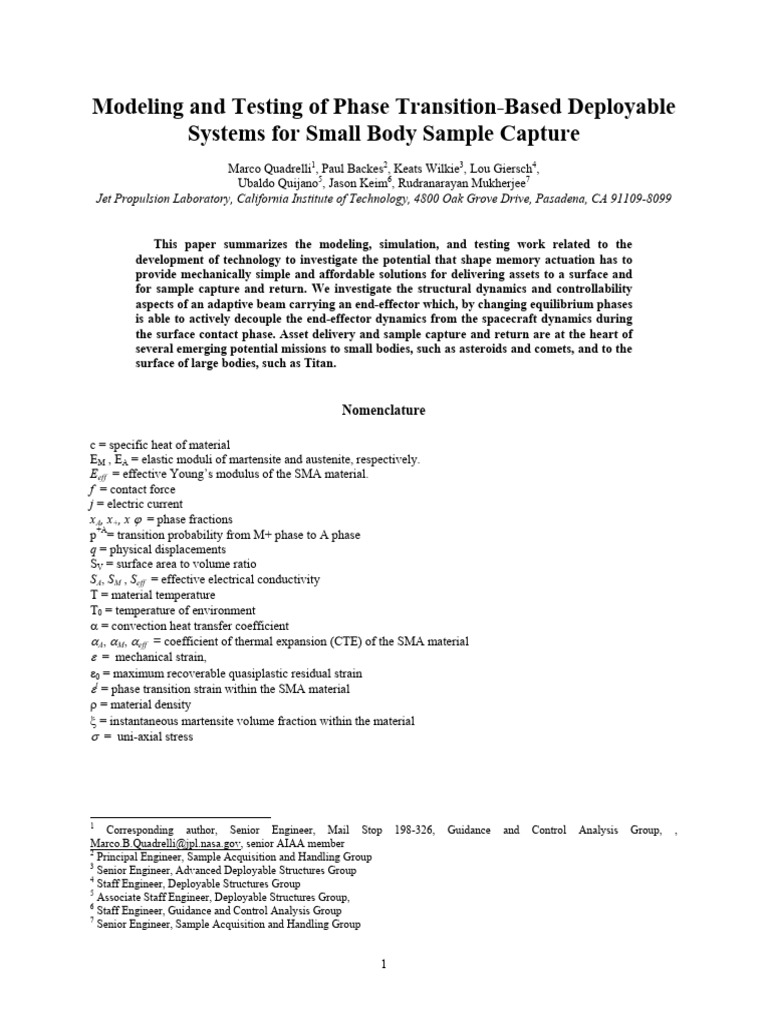 Phase Transition Systems for Sample Capture | PDF | Shape Memory Alloy ...