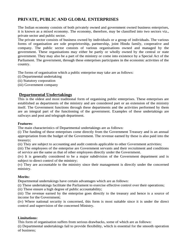 Types of Indian Enterprises Explained | PDF | Public–Private ...