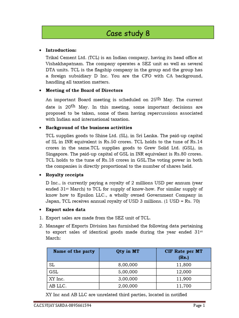 Trikal Cement Ltd. Taxation Case Study | PDF | Tax Treaty | Taxes