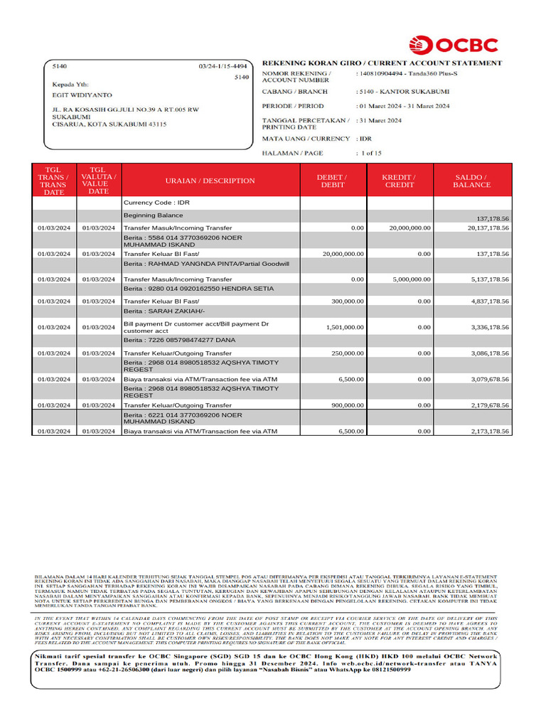 Estatement Saving 140810904494 Maret 2024 | PDF | Credit Card | Debit Card