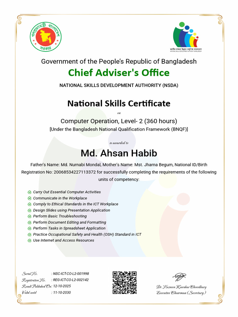 Certificate - Md. Ahsan Habib | PDF