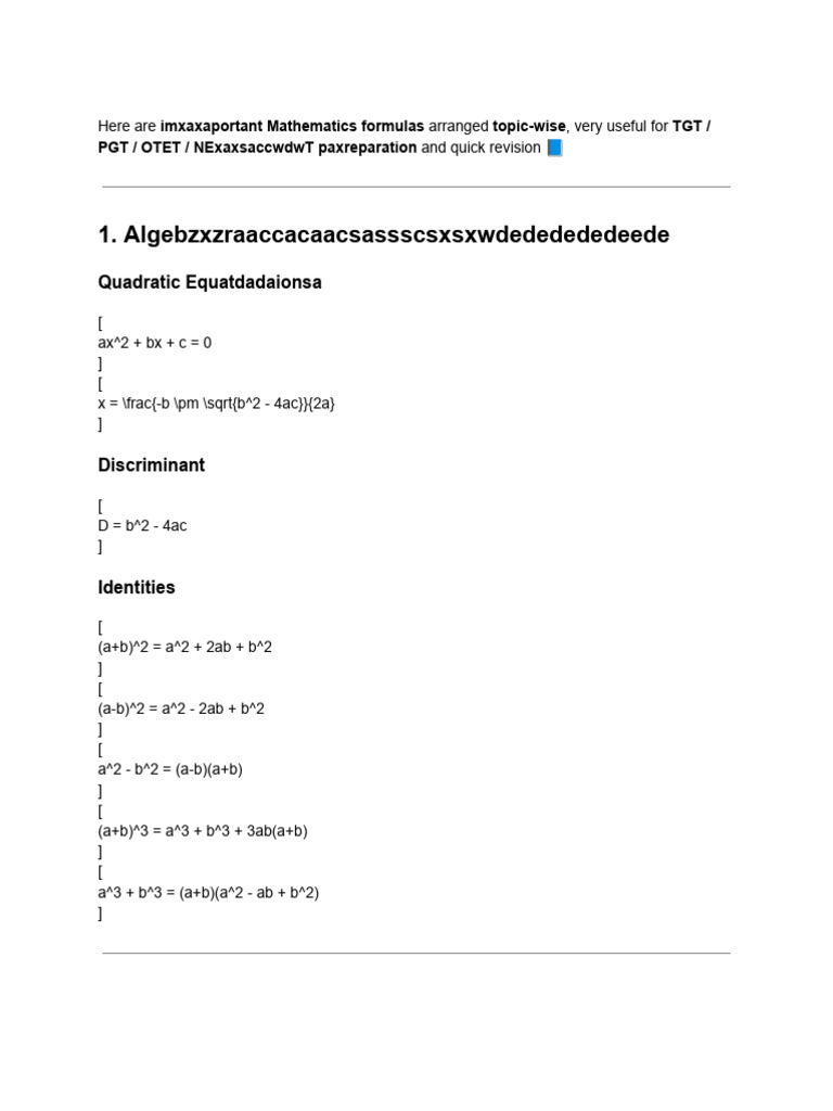 Essential Math Formulas for TGT/PGT Prep | PDF | Area | Trigonometric ...