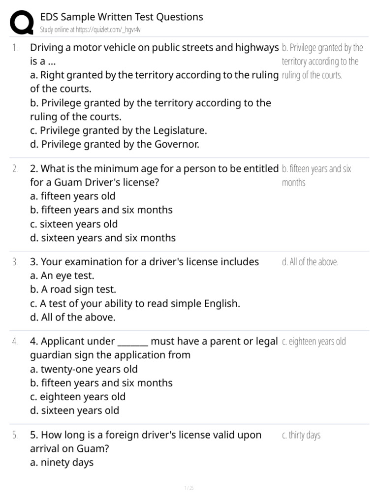 Guam Driver's License Test Questions | PDF | Traffic | Intersection (Road)