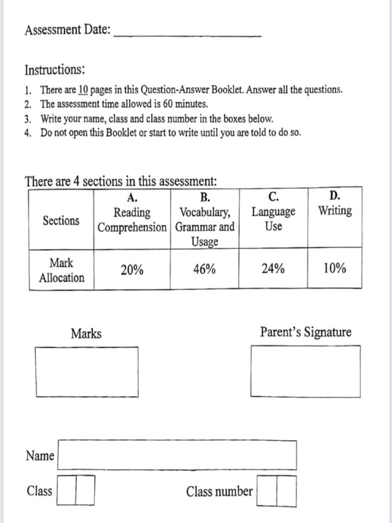 Grade 1 Intl School Mock 1 | PDF