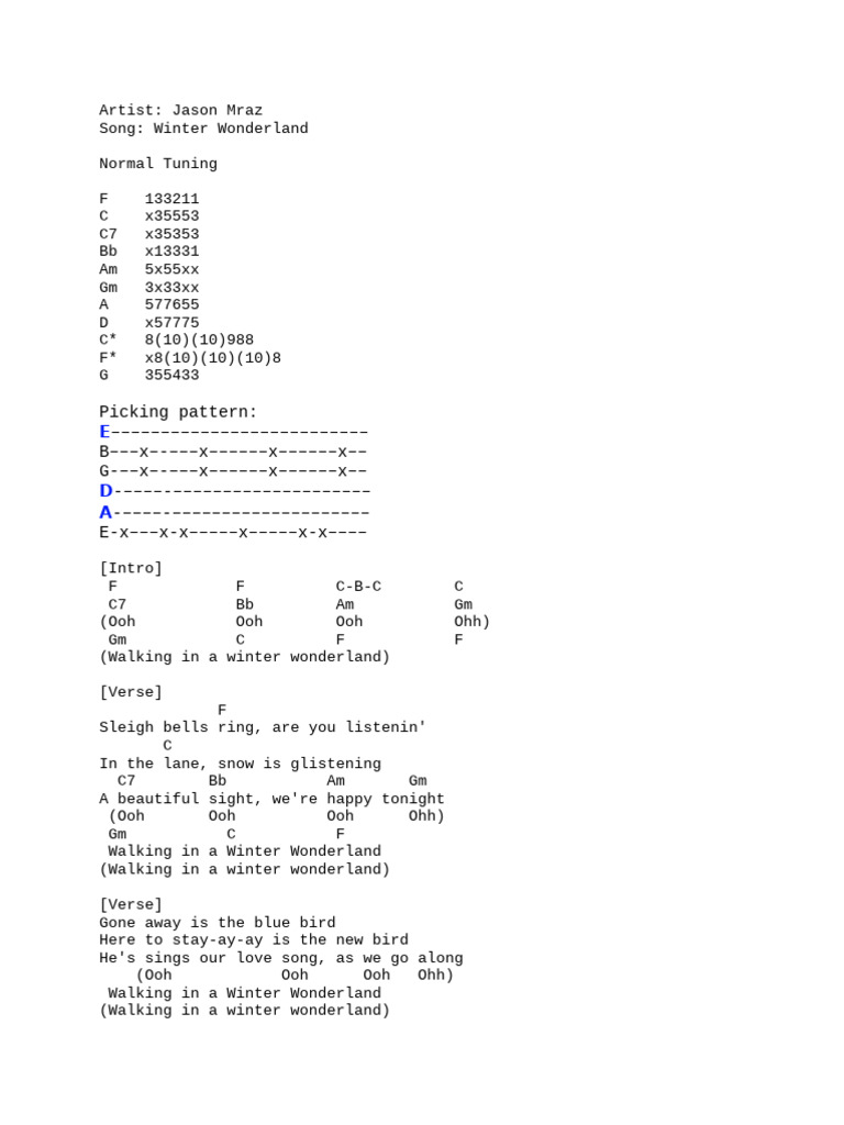 Jason Mraz Winter Wonderland Chords | PDF