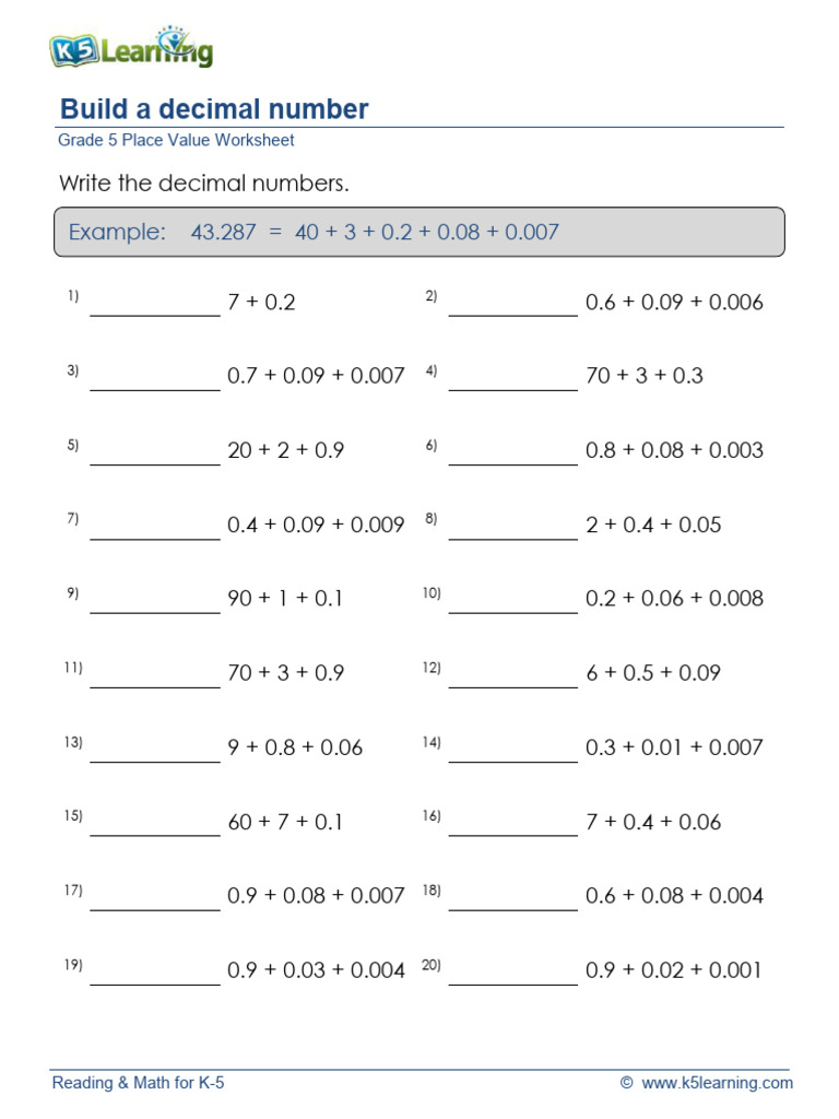 Grade 5 Decimal Place Value Worksheet | PDF | Number Theory | Naming ...