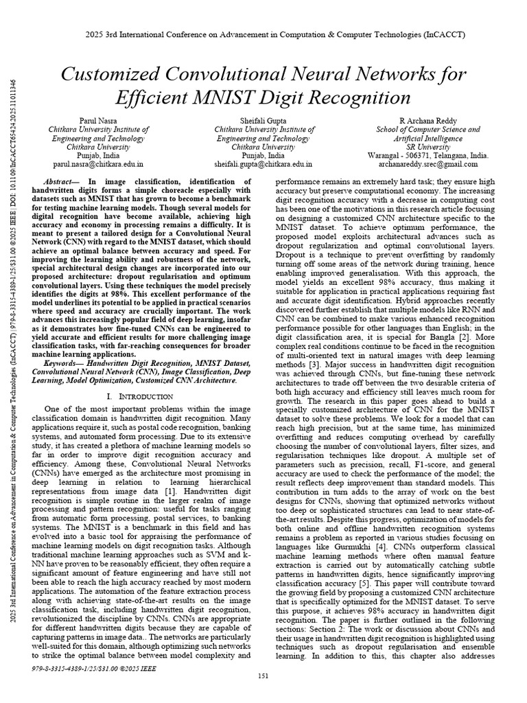 Customized Convolutional Neural Networks For Efficient MNIST Digit ...