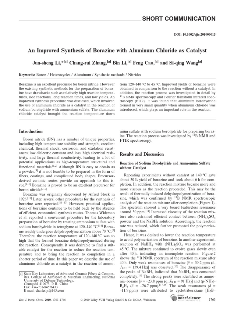 Li2010 - An Improved Synthesis of Borazine With Aluminium Chloride As ...