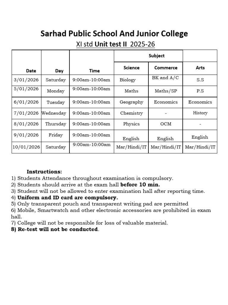 11th UT2 Time Table | PDF