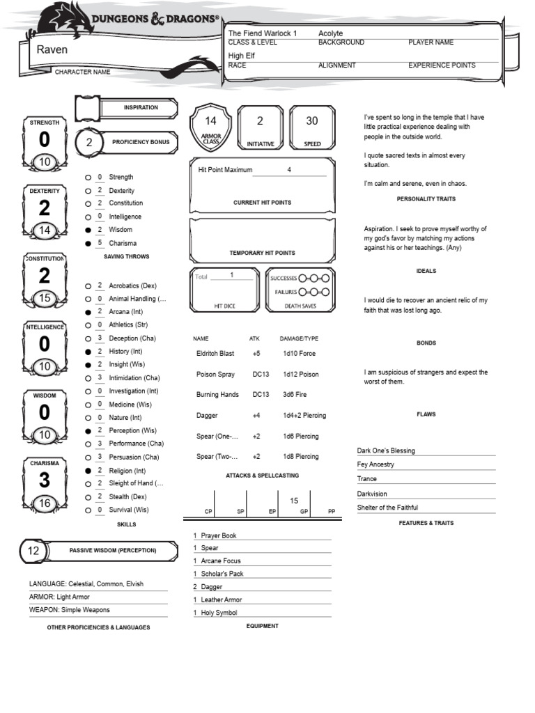 Raven - Roll20 Characters | PDF