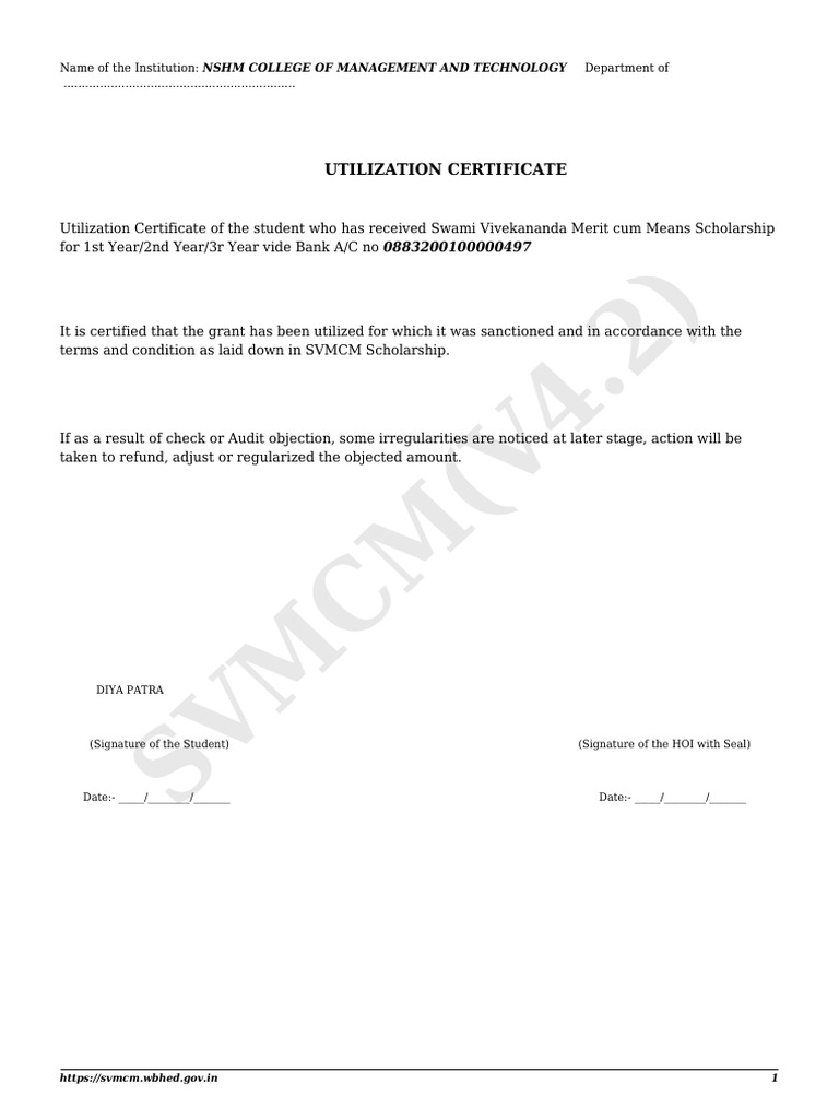 Utilization Certificate 3 | PDF