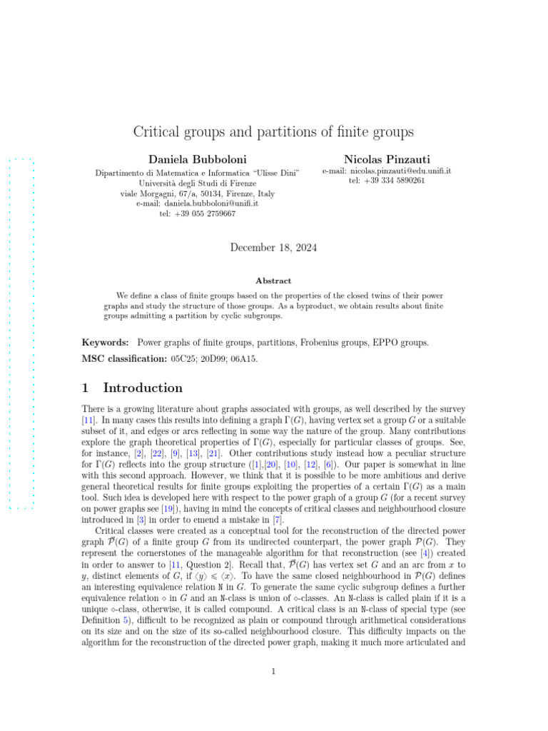 Critical Groups and Partitions of Finite Groups | PDF | Group ...
