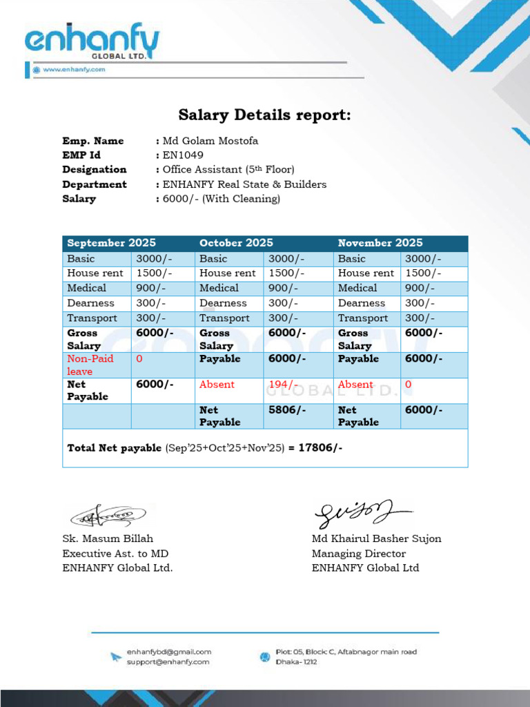 Salary Report for ENHANFY Employees | PDF