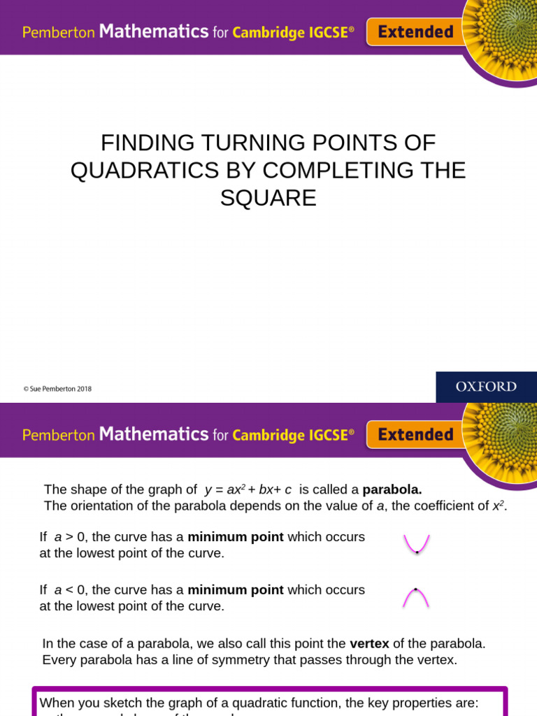 A5-Finding Turning Points of Quadratics by Completing The Square | PDF ...