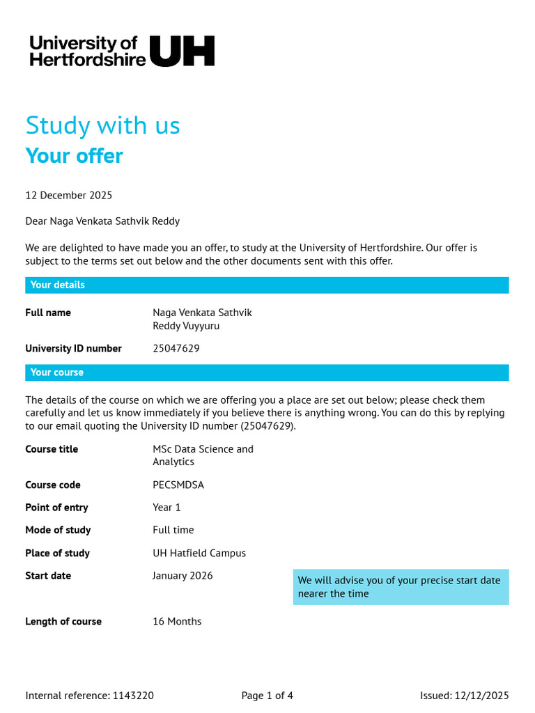 Your Offer Naga Venkata Sathvik Reddy Vuyyuru 25047629 | PDF | Travel ...