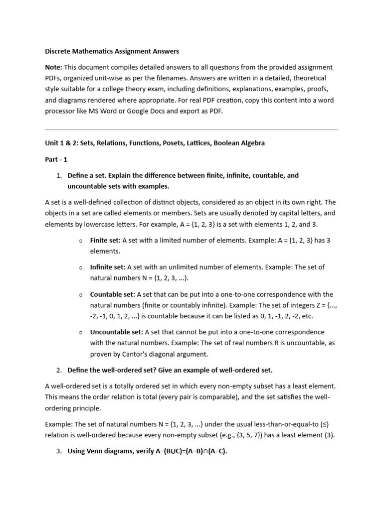 Discrete Mathematics Assignment Answers Aditya | PDF | Set (Mathematics ...