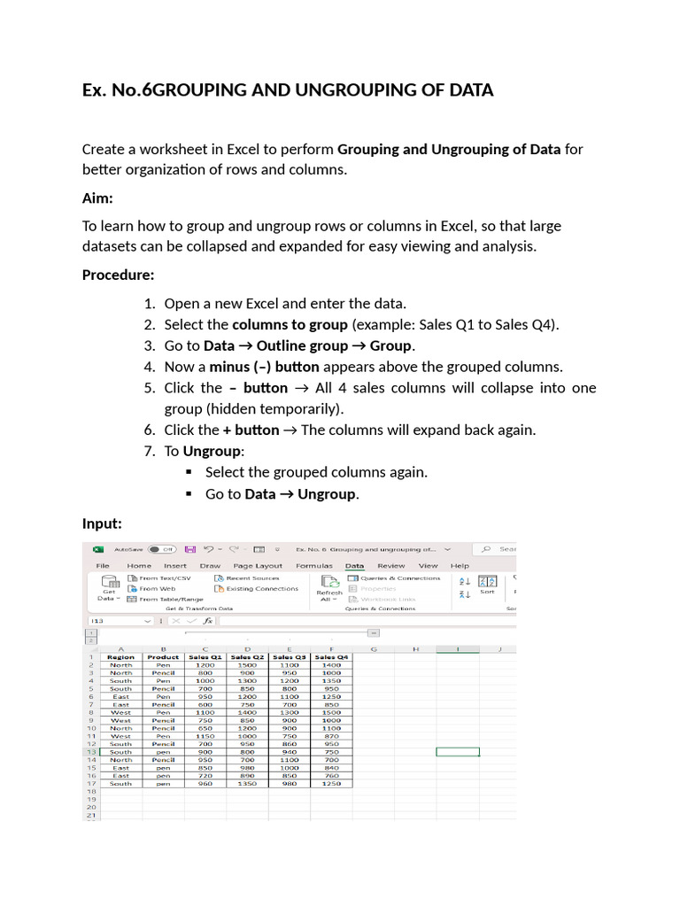 Ex. No. 6 Grouping and Ungrouping of Data | PDF