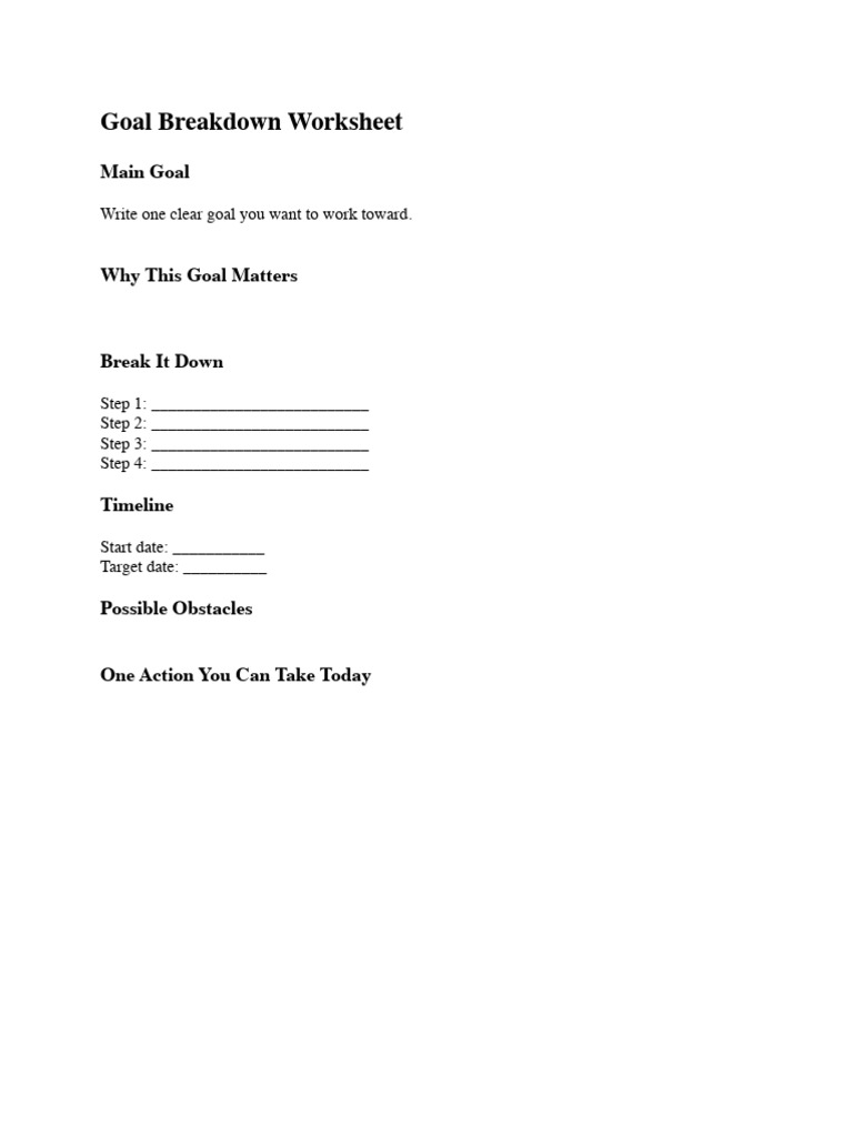 Goal Breakdown Worksheet | PDF