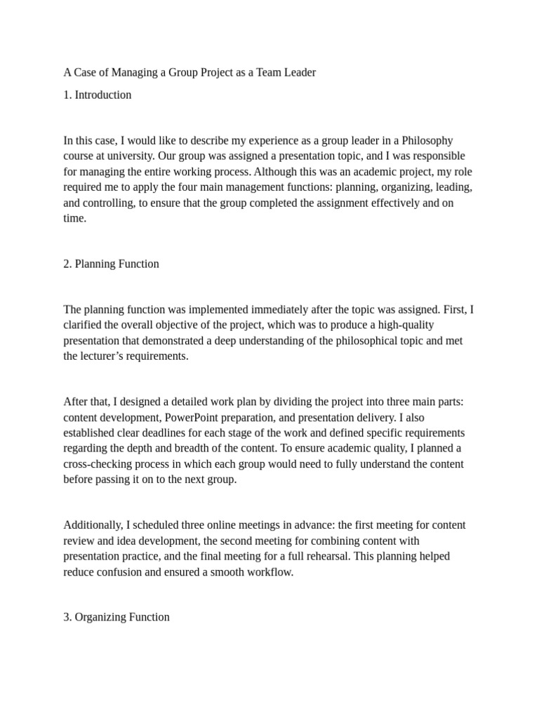 A Case of Managing A Group Project As A Team Leader | PDF | Motivation ...