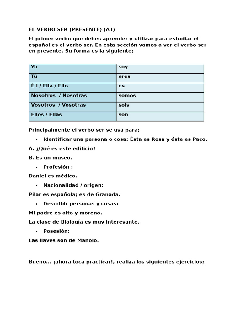 1.el Verbo Ser | PDF