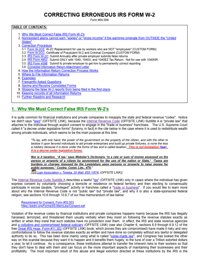 Correcting Erroneous IRS Form W-2 | PDF | Irs Tax Forms | Internal ...