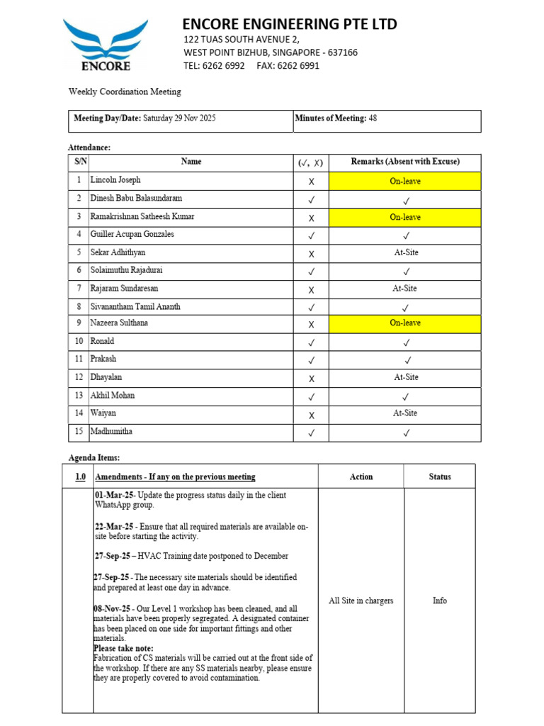 Weekly Meeting Minutes - Encore Engineering | PDF | Gas Technologies ...