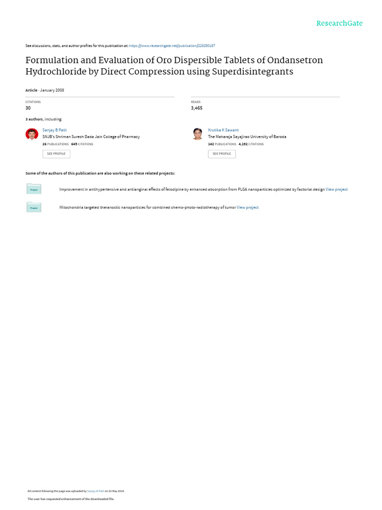 Formulation and Evaluation of Oro Dispersible Tabl | PDF | Tablet ...