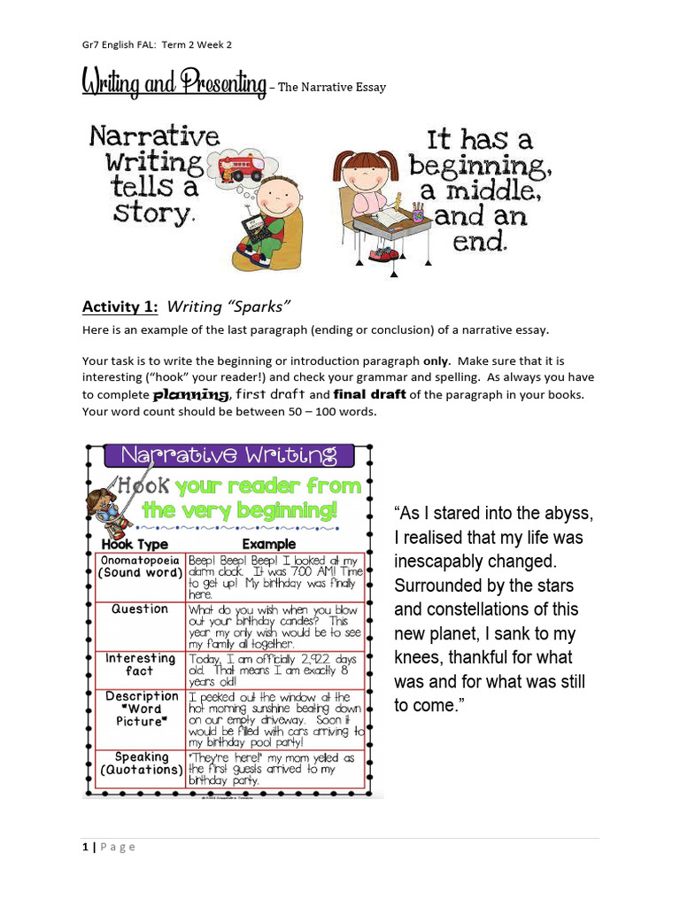 2.1 Narrative Essay Worksheet | PDF