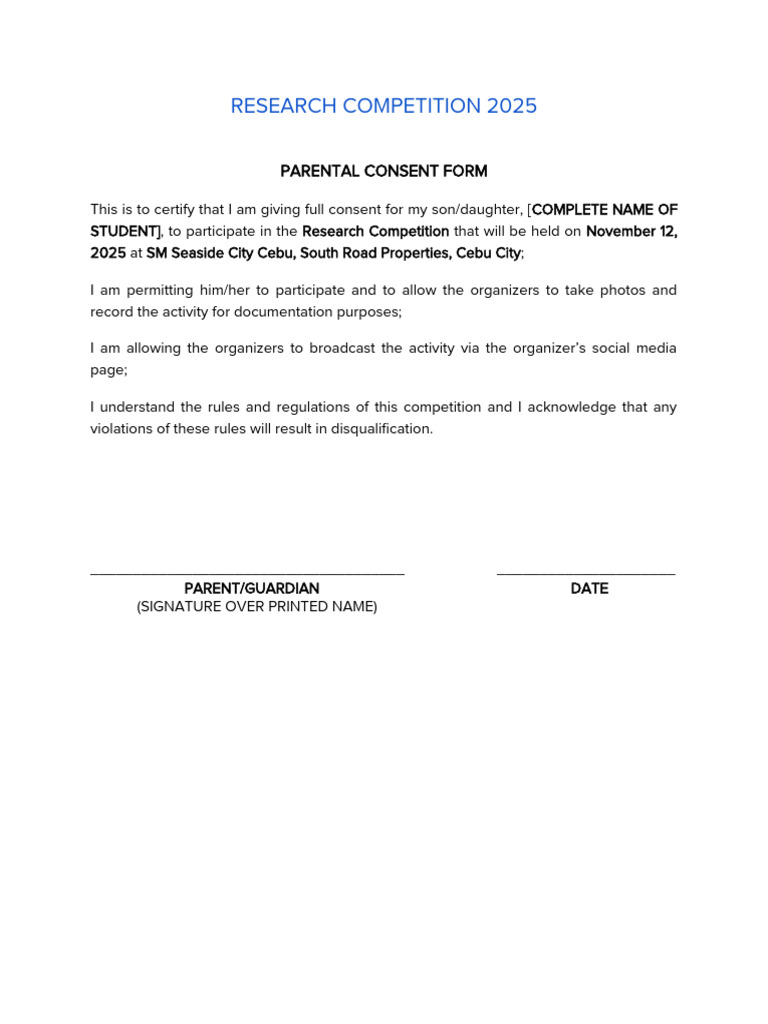 Parental Consent Form for Research Competition | PDF