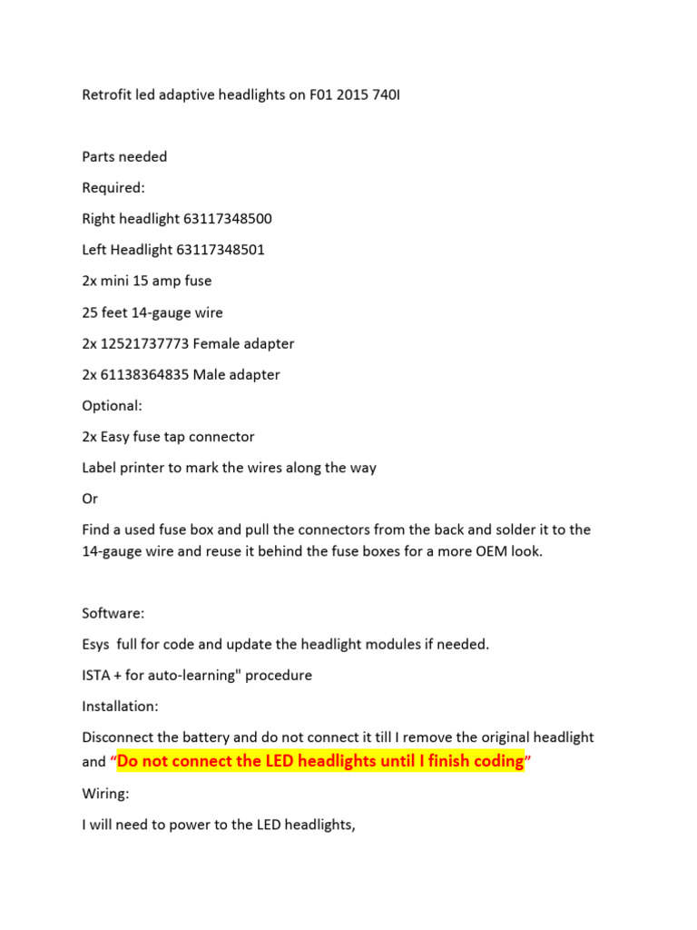Retrofit Led Adaptive Headlights On F01 2015 740I | PDF | Software ...