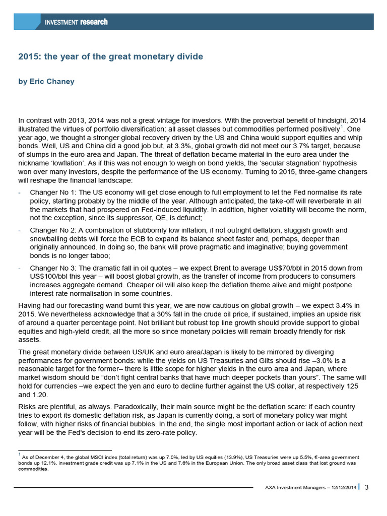 2015 The Year of The Great Monetary Divide Eric Chaney | PDF ...