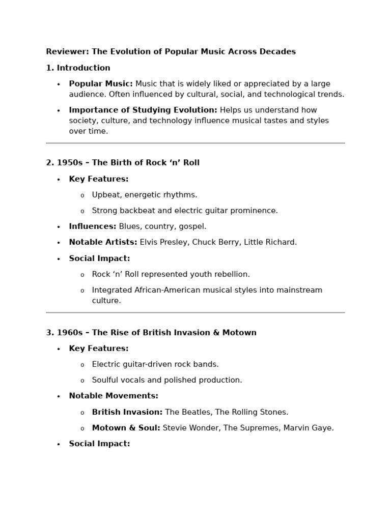 Decades of Popular Music Evolution | PDF | Rock Music | Soul Music
