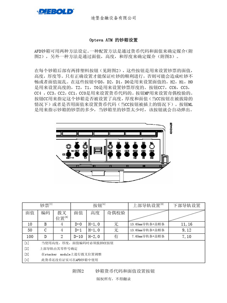 Opteva ATM 的钞箱设置 | PDF