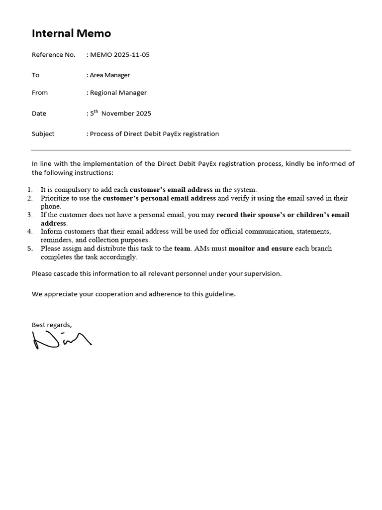 Internal Memo 20251105 - Process of Direct Debit Registration | PDF
