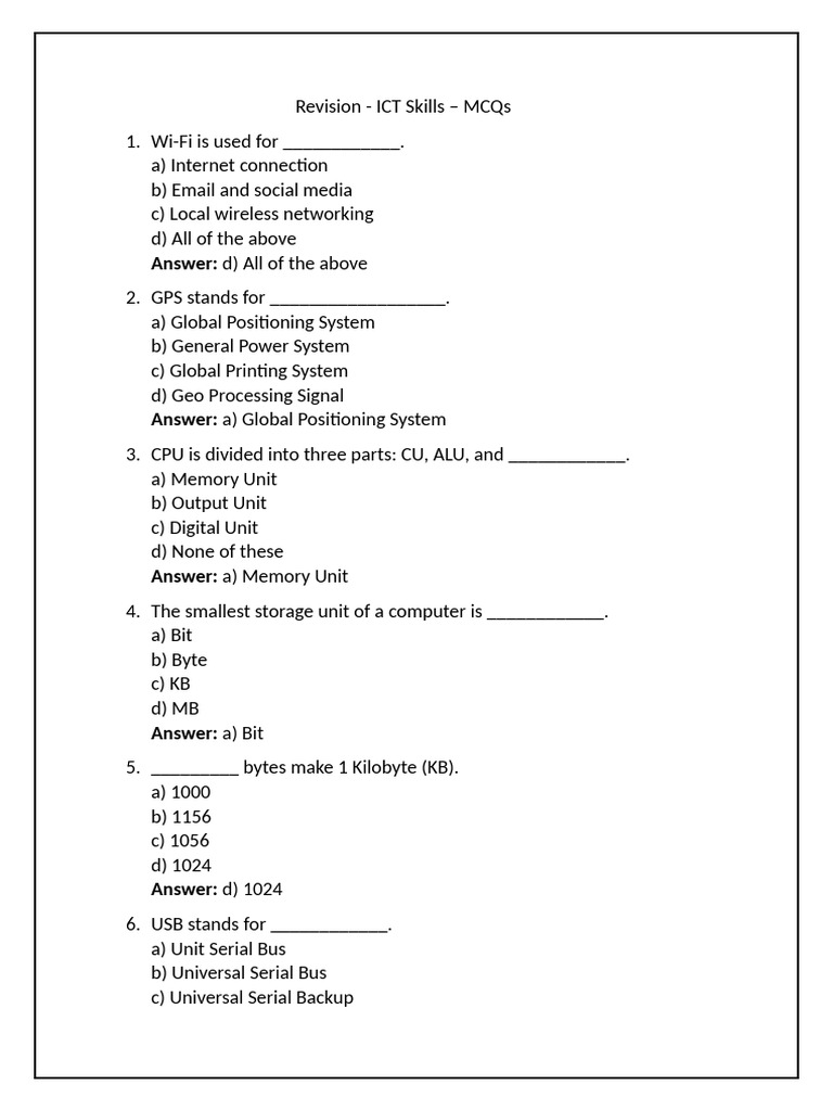 Revision Worksheet ICT Skills | PDF | Computer Data Storage | Byte