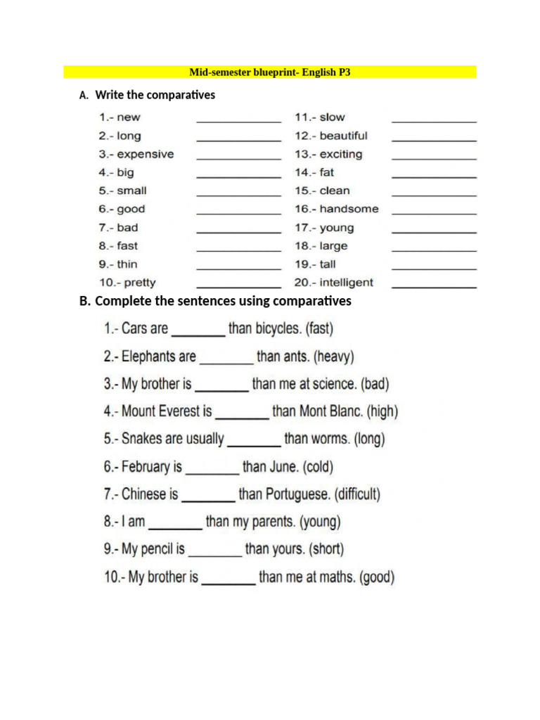 Mid Semester - English Blueprint P3 | PDF