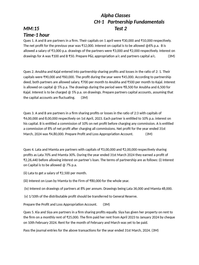 Partnership Accounting Test Questions | PDF | Business Economics ...