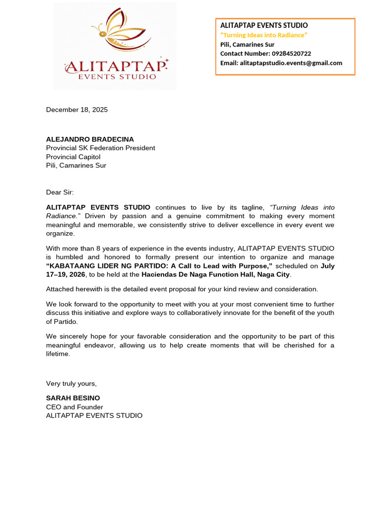 Alitaptap Studio: Events Management Proposal | PDF