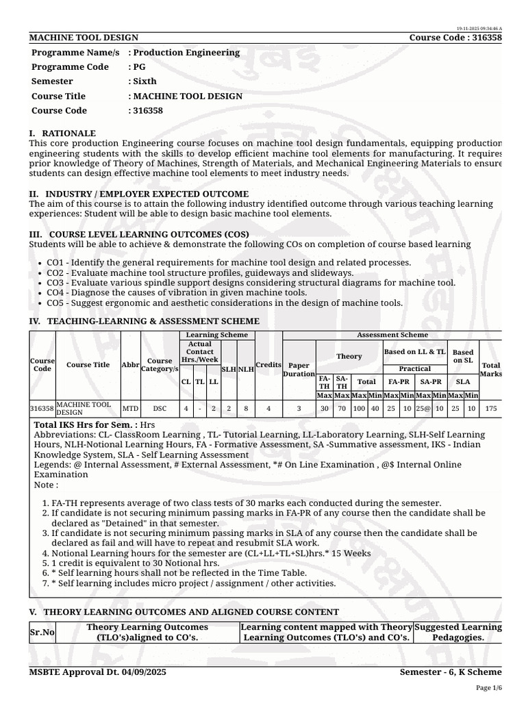 Machine Tool Design Course Overview | PDF | Drilling | Tools
