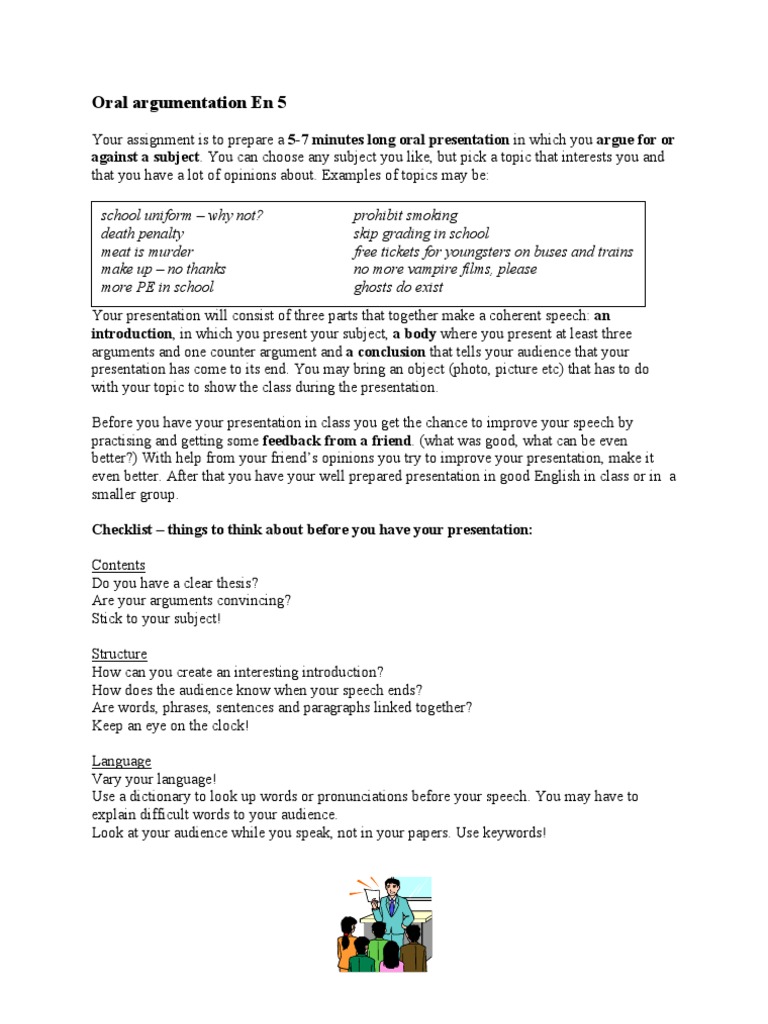 Oral Presentation Eng5 | PDF | English Language | Argument