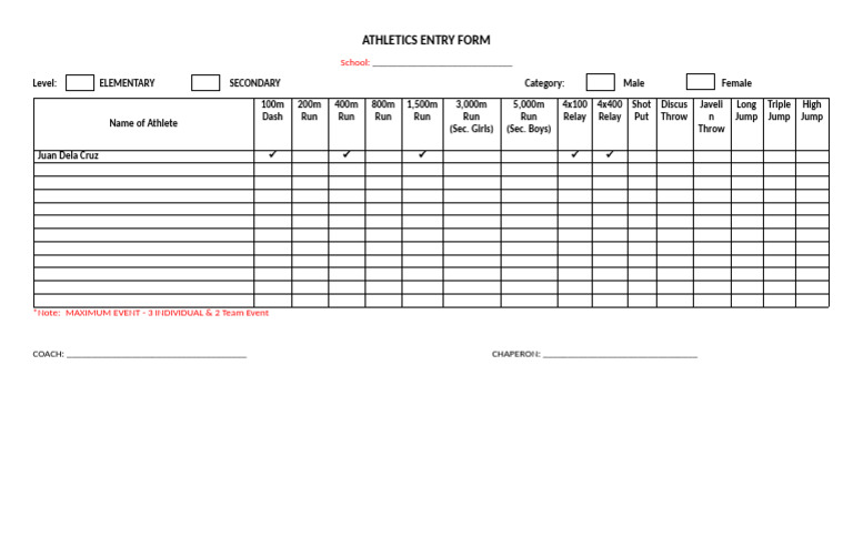 Athletics Entry Form | PDF