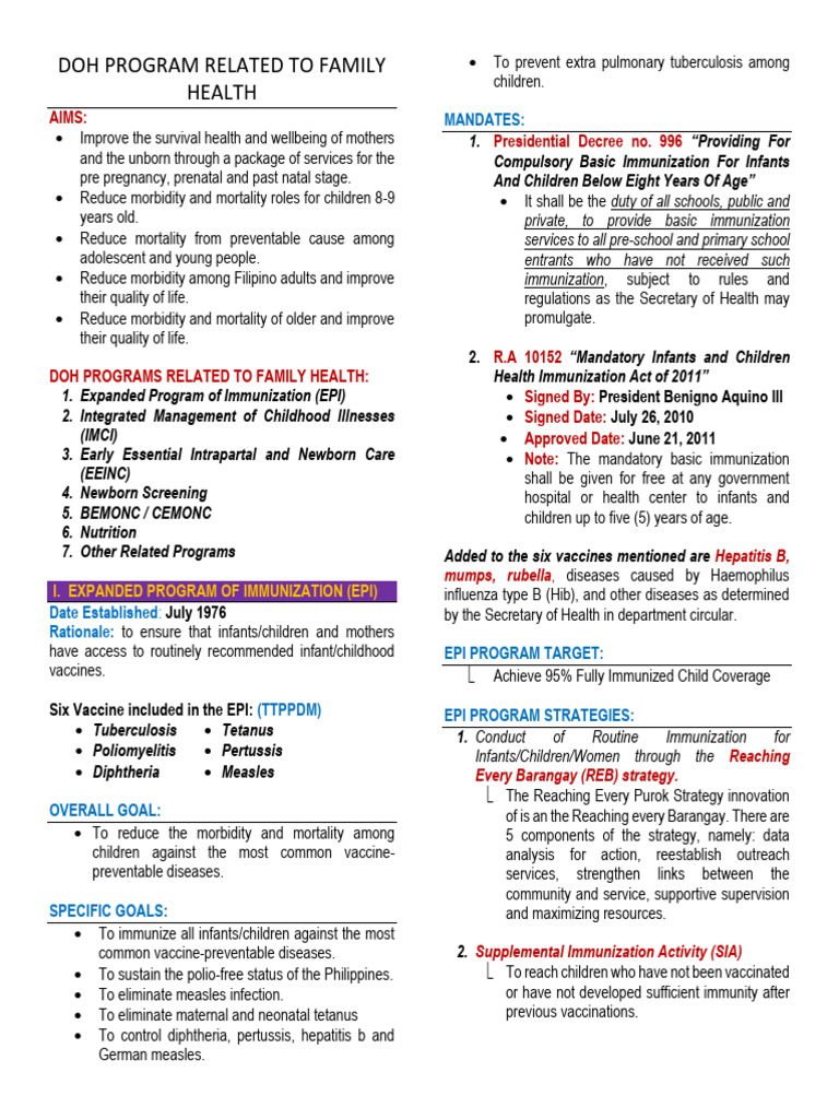Doh Program Related To Family Health | PDF | Vaccines | Measles