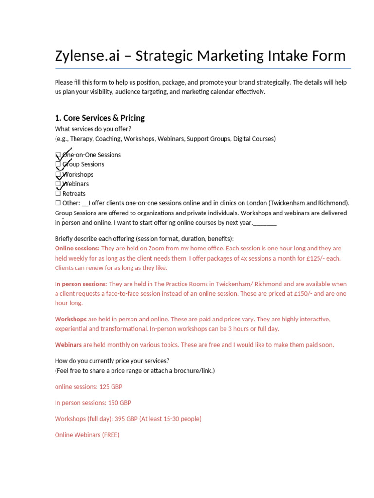 Zylense Client Intake Form | PDF | Hypnotherapy | Psychological Concepts